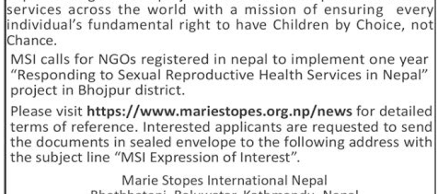INVITATION For Expression of Interest-NGO - Marie Stopes Nepal